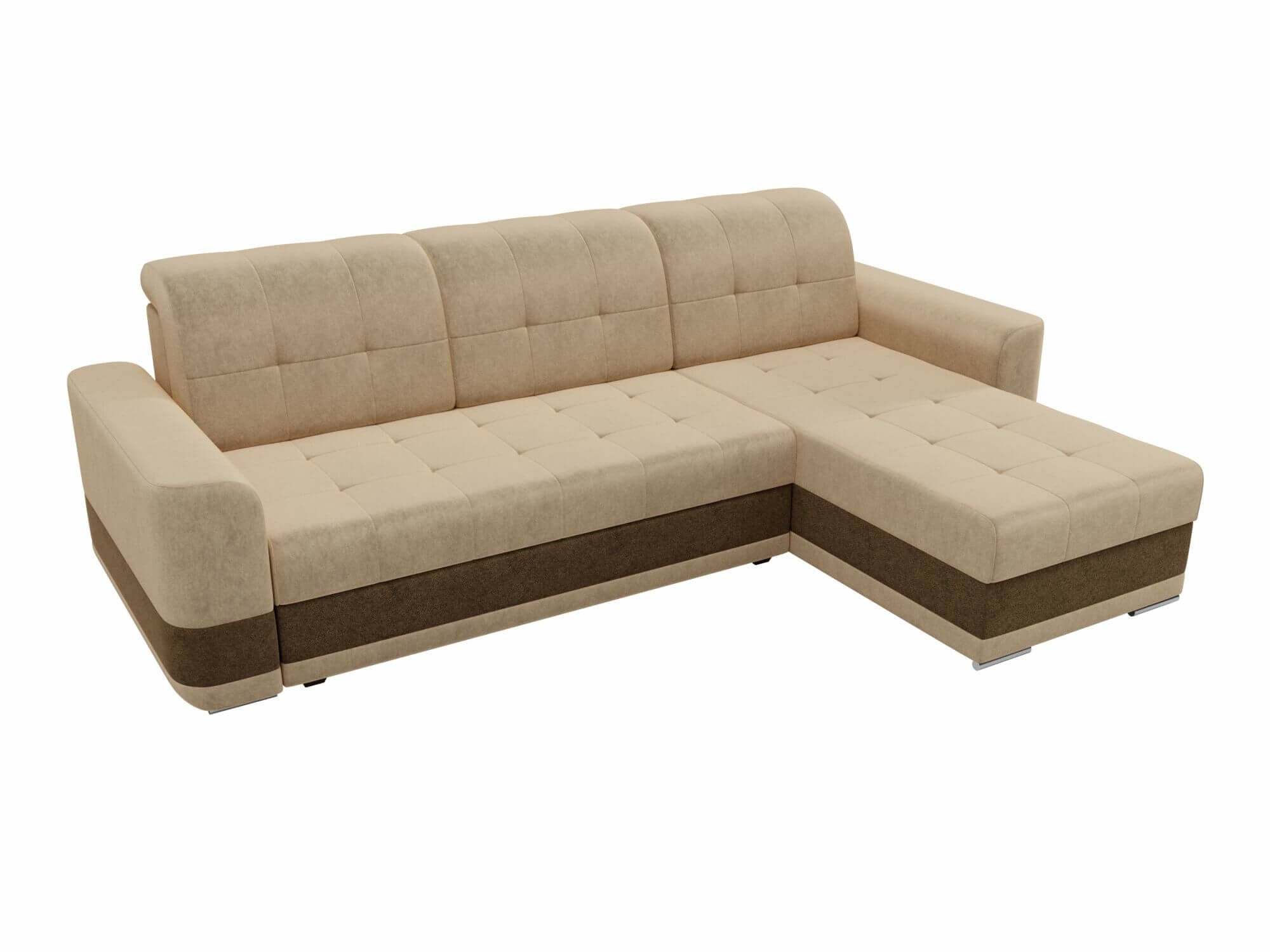 Artum Диван угловой Честер вельвет бежевый вставка эко кожа коричневая правый