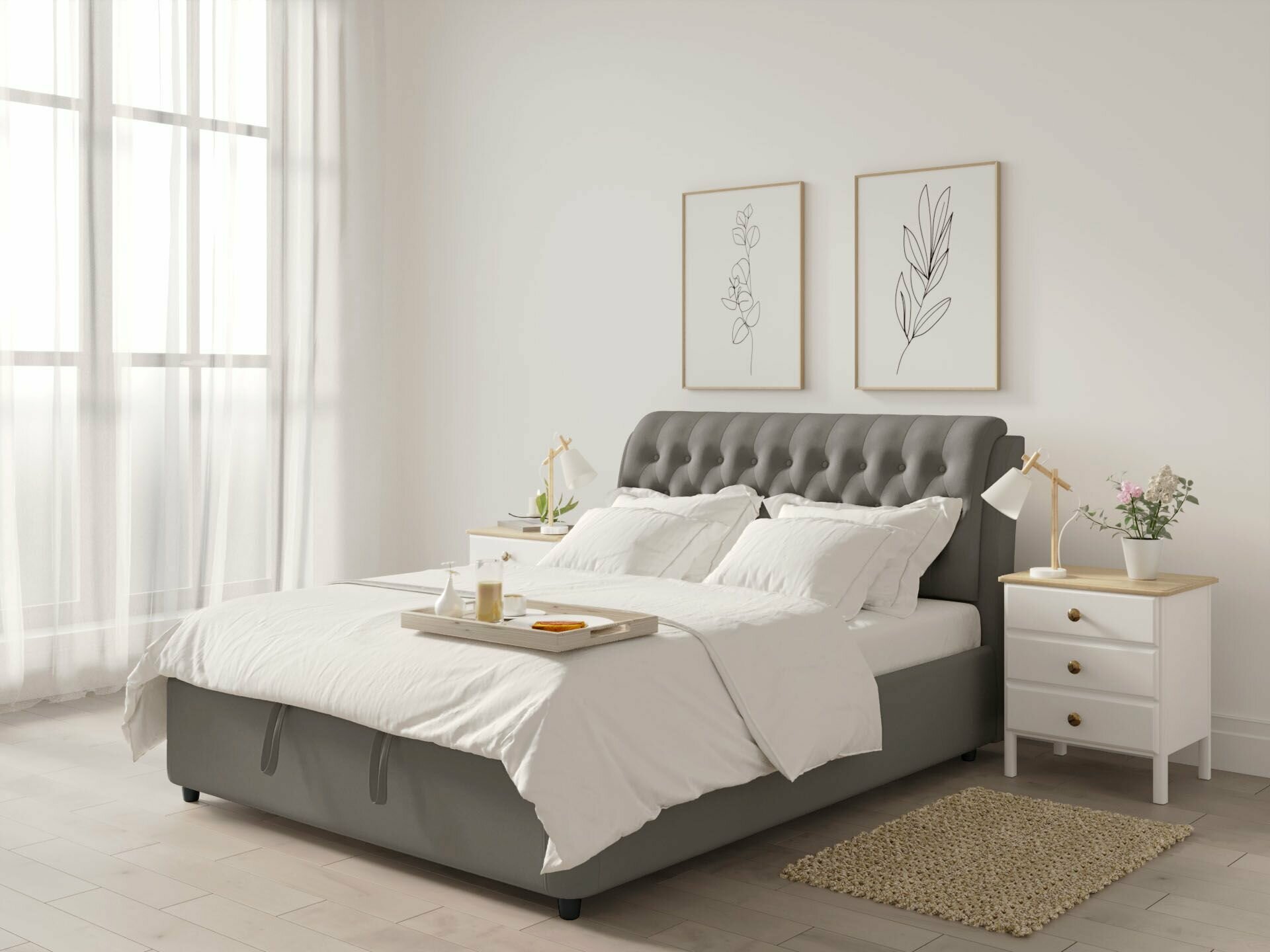 Двуспальная кровать 120х200 с подъемным механизмом, "Siena 2" с мягким изголовьем для дома, для спальни, ортопедическое основание, с ящиком для белья. Велюр серо-коричневый Enigma 08