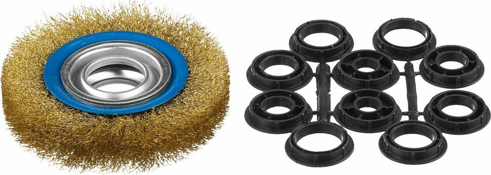 ЗУБР "профессионал". Щетка дисковая для точильно-шлифовального станка, витая стальная латунирован проволока 0,3мм, 125х32мм, ( 35186-125_z01 )