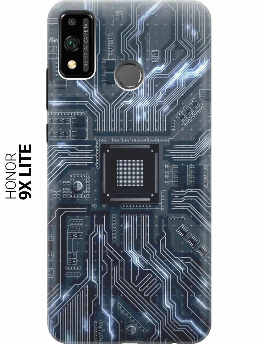 Силиконовый чехол на Honor 9X Lite, Хонор 9Х Лайт с принтом "Синяя микросхема"