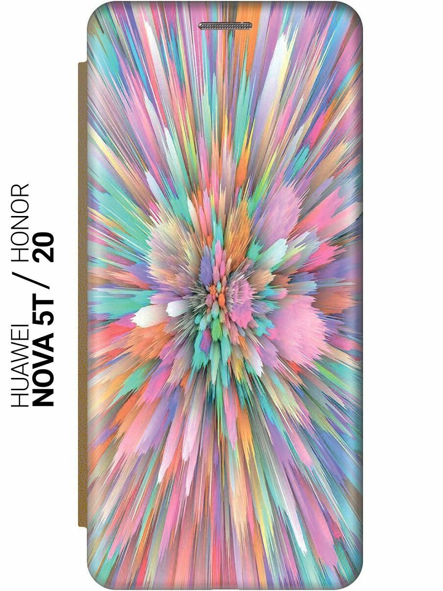 Чехол-книжка на Honor 20, Huawei Nova 5T, Хонор 20, Хуавей Нова 5Т c принтом "Красочный взрыв" золотистый