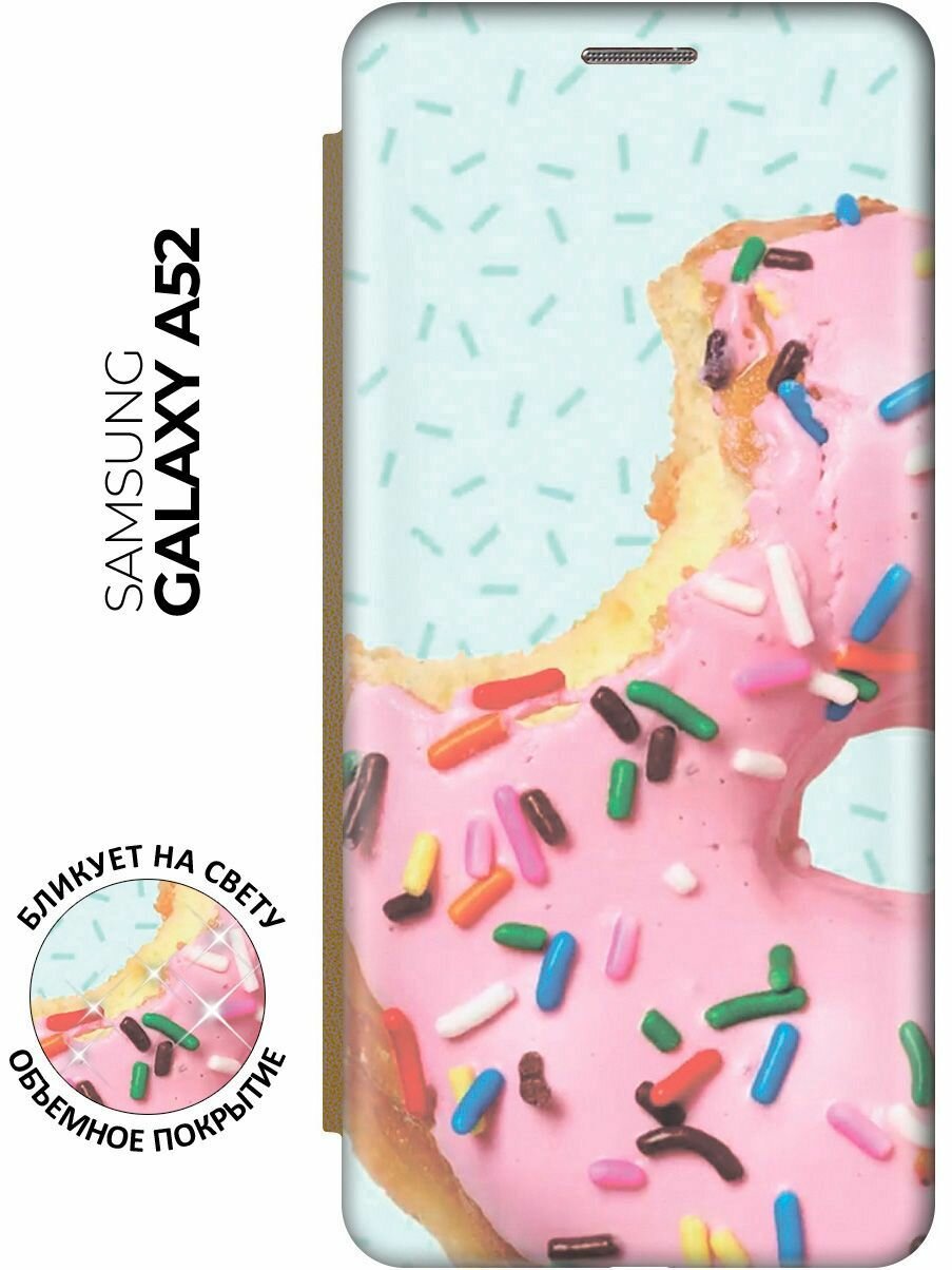 Чехол-книжка Вкусный пончик на Samsung Galaxy A52 / Самсунг А52 с эффектом блика золотой