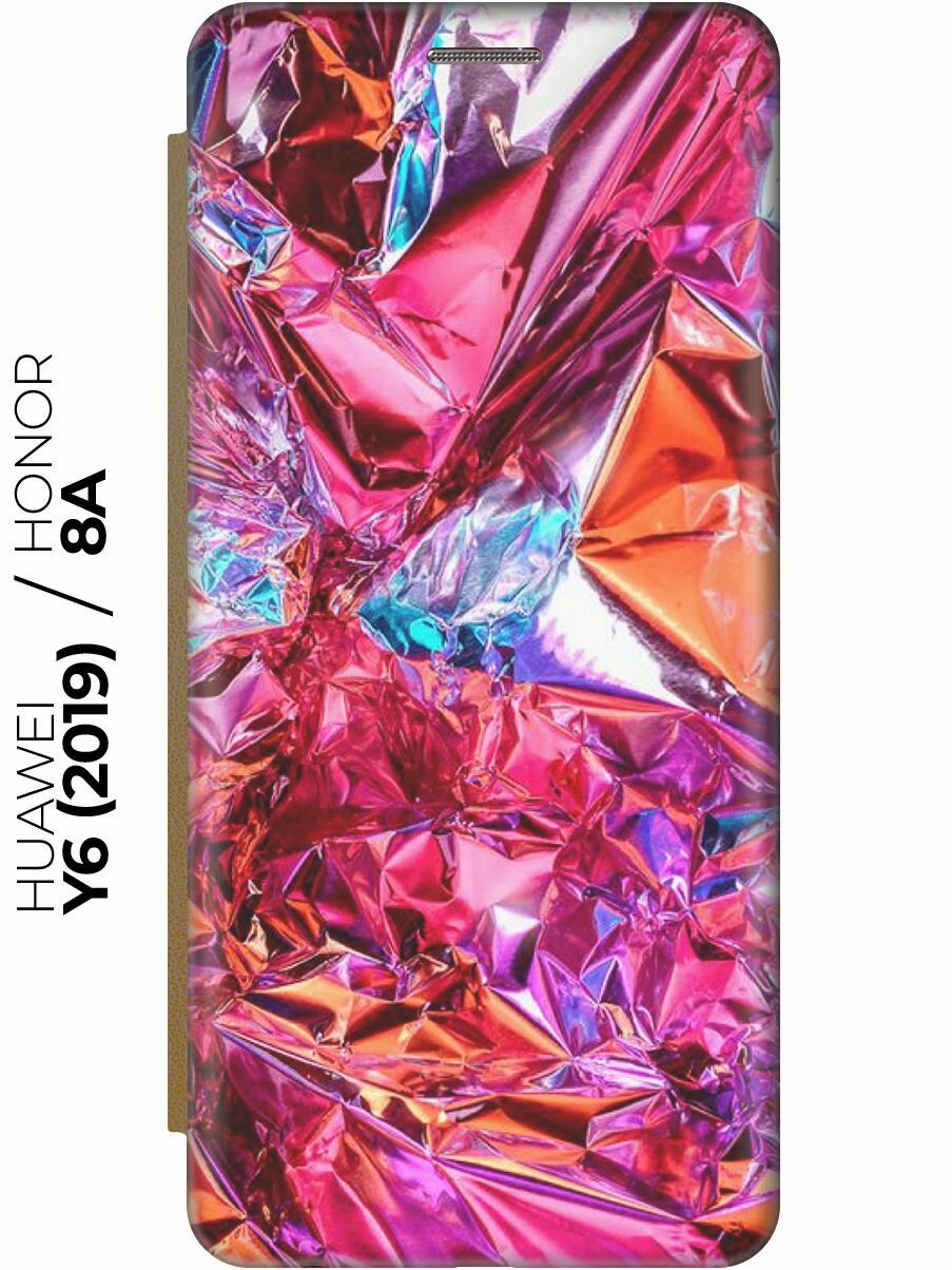 Чехол-книжка Розовая фольга на Honor 8A / 8A Pro / Huawei Y6 (2019) / Y6 Prime (2019) / Хонор 8а / 8а Про / Хуавей У6 2019 / У6 Прайм 2019 золотой