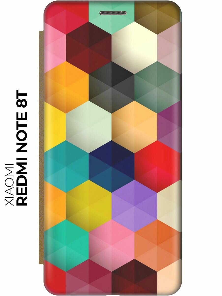 Чехол-книжка Разноцветный паттерн на Xiaomi Redmi Note 8T / Сяоми Редми Ноут 8Т золотой