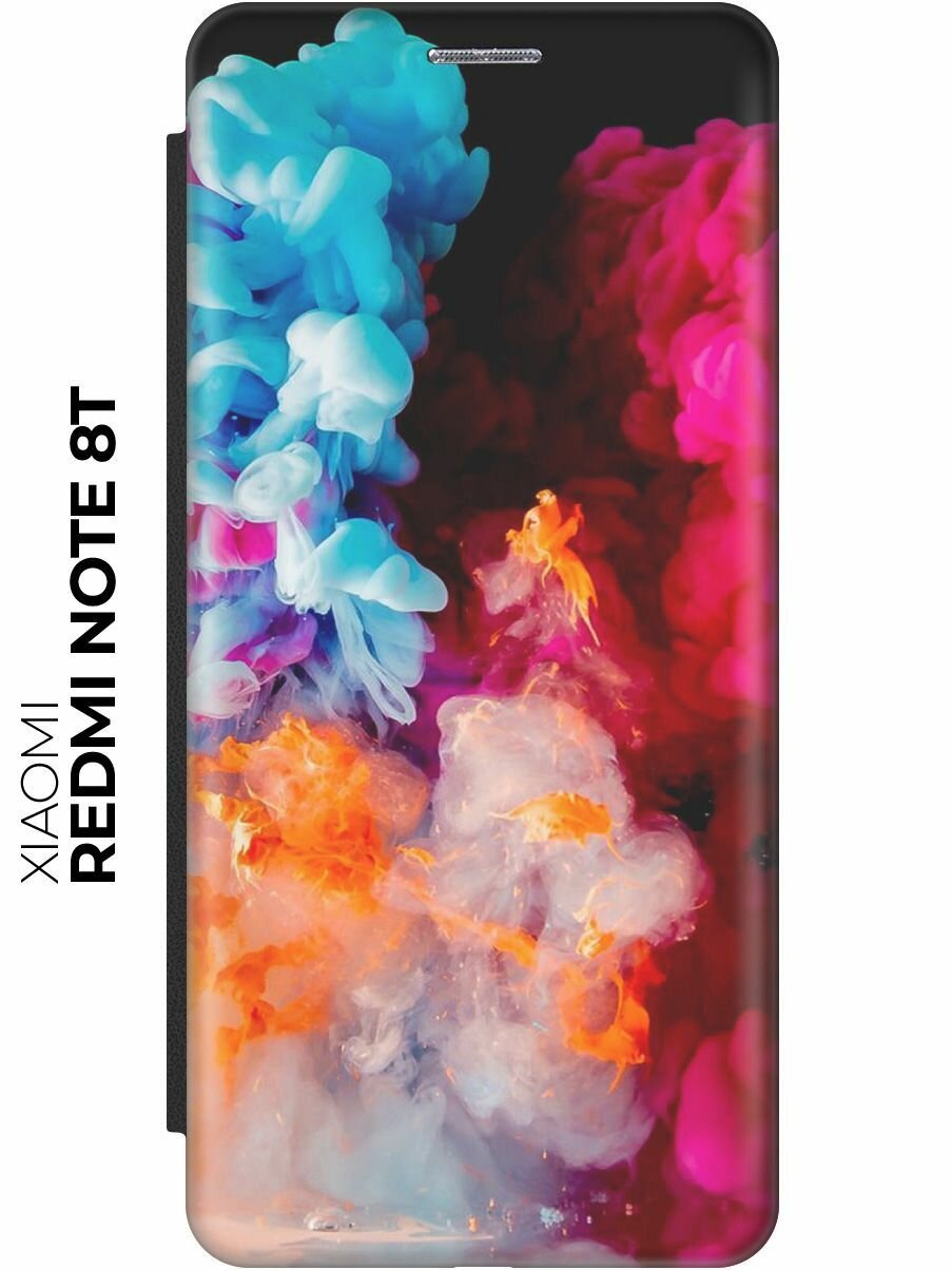 Чехол-книжка Разноцветный дым на Xiaomi Redmi Note 8T / Сяоми Редми Ноут 8Т черный