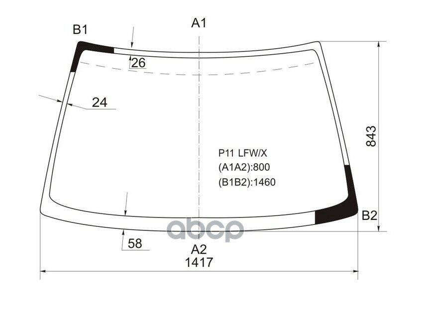 Стекло лобовое (Место под зеркало) Nissan Primera 95-02 / Infiniti G20 99-02 XYG арт. P11 LFW/X