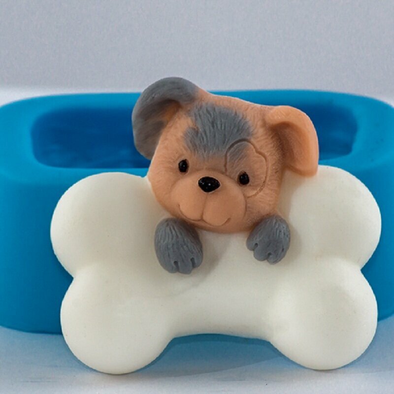 Силиконовая форма для мыла Щенок с косточкой 2D, для свечей, гипса 1шт