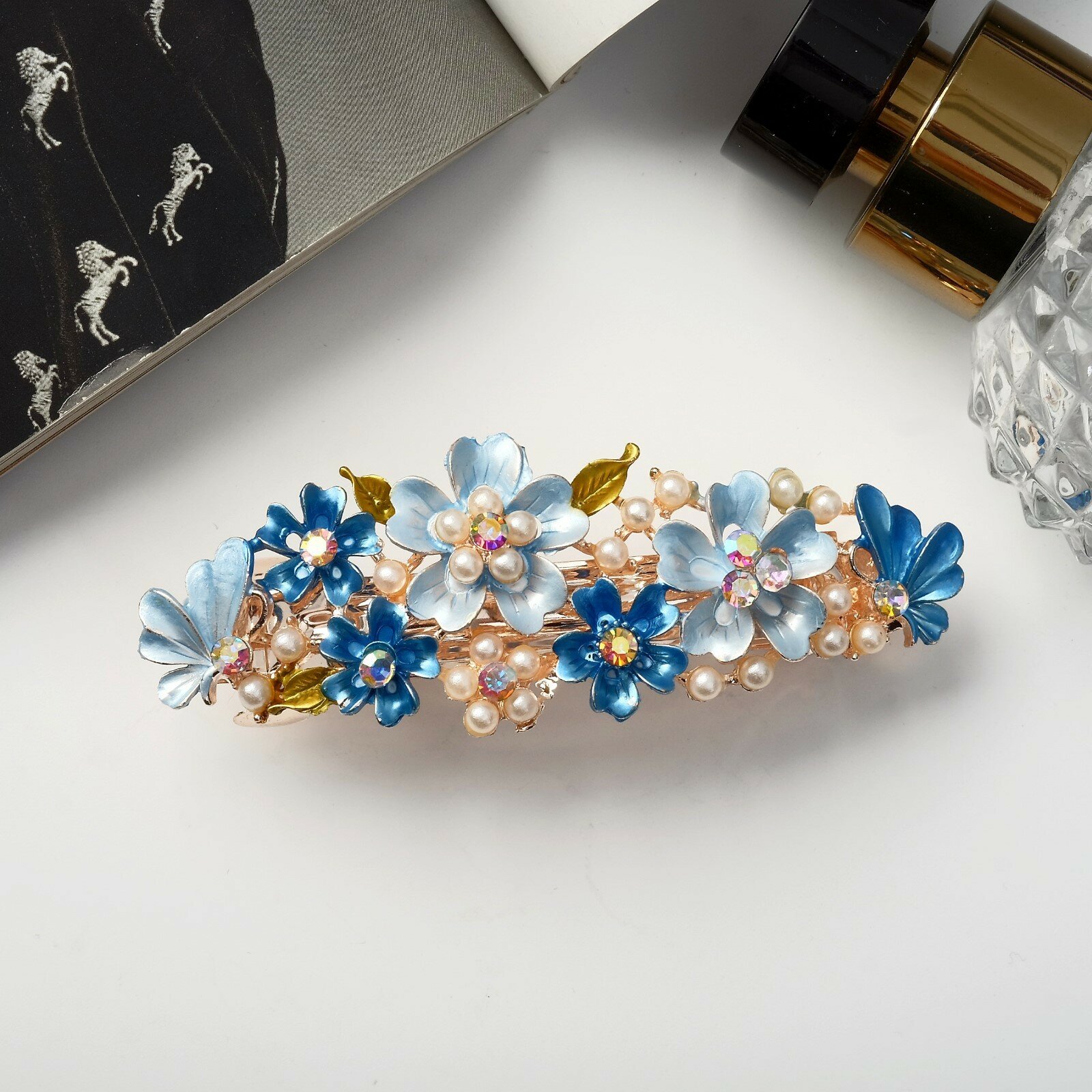 Заколка-автомат для волос "Вальс цветов" жемчуг, 9 см, 5181144