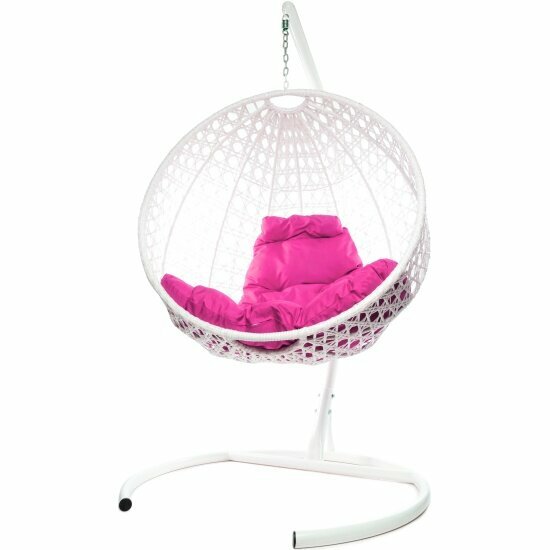 Подвесное кресло кокон M-group круг люкс с ротангом белое+розовая подушка