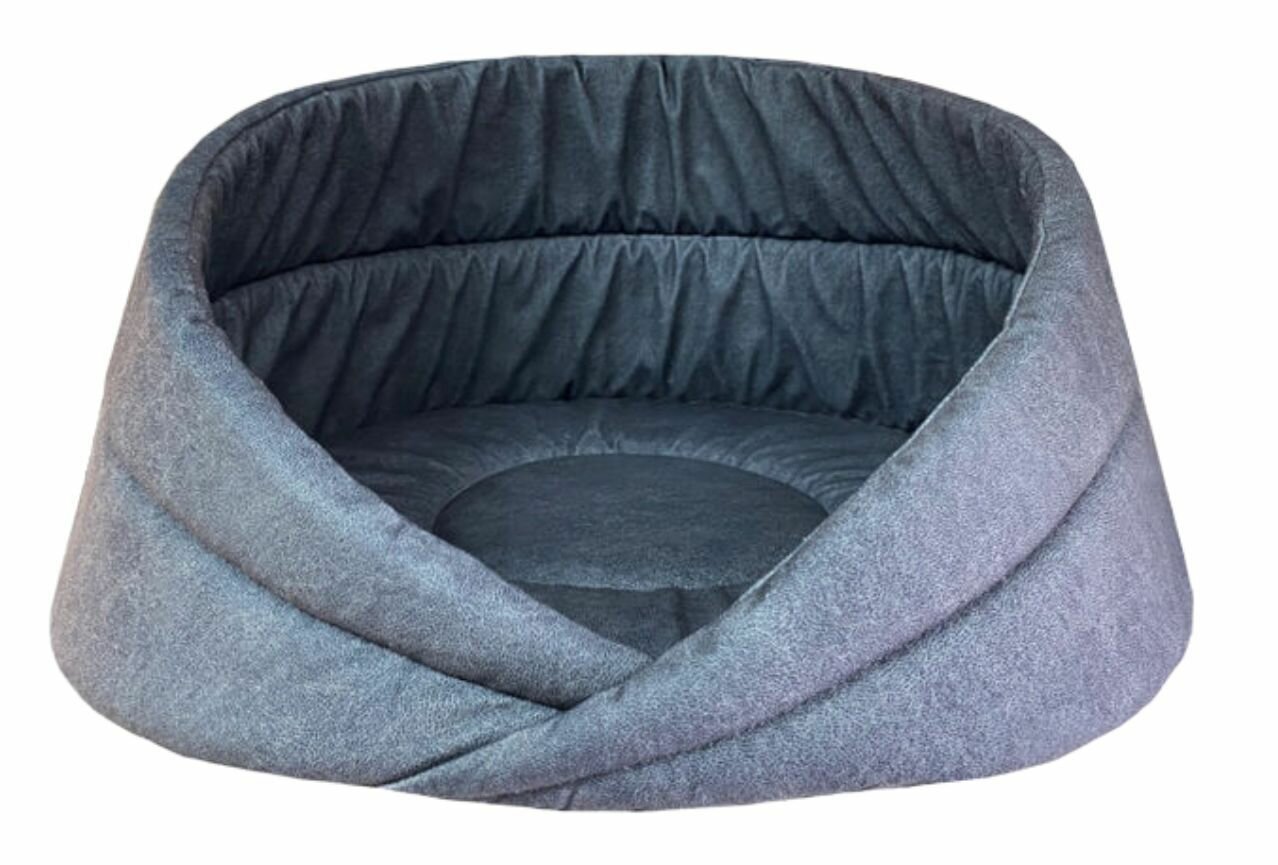 HOMEPET Лежак для домашних животных Микровелюр Релакс Leather №2, Пыльно-голубой, 55 см х 55 см х 27 см