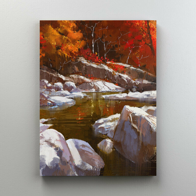 Интерьерная картина на холсте "Река, камни, деревья - арт" размер 22x30 см