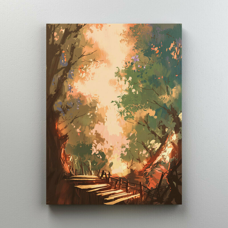 Интерьерная картина на холсте "Живопись мост в лесу" размер 45x60 см