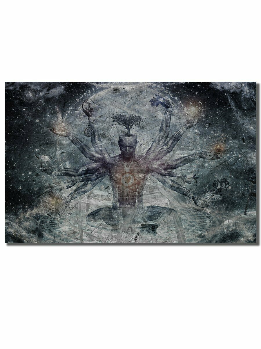 Картина интерьерная на рельефной доске, рисунок эзотерика души тела космоса провидения таинств йога - 6840 Г