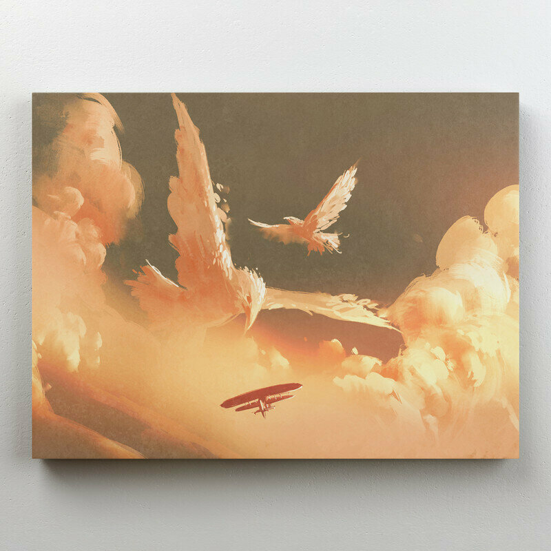 Интерьерная картина на холсте "Небесные орлы и самолет" размер 60x45 см