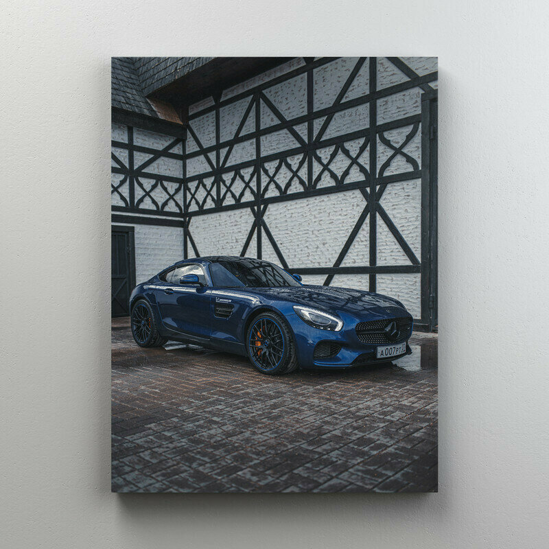 Интерьерная картина на холсте "Голубой Mercedes-AMG GT" размер 30x40 см