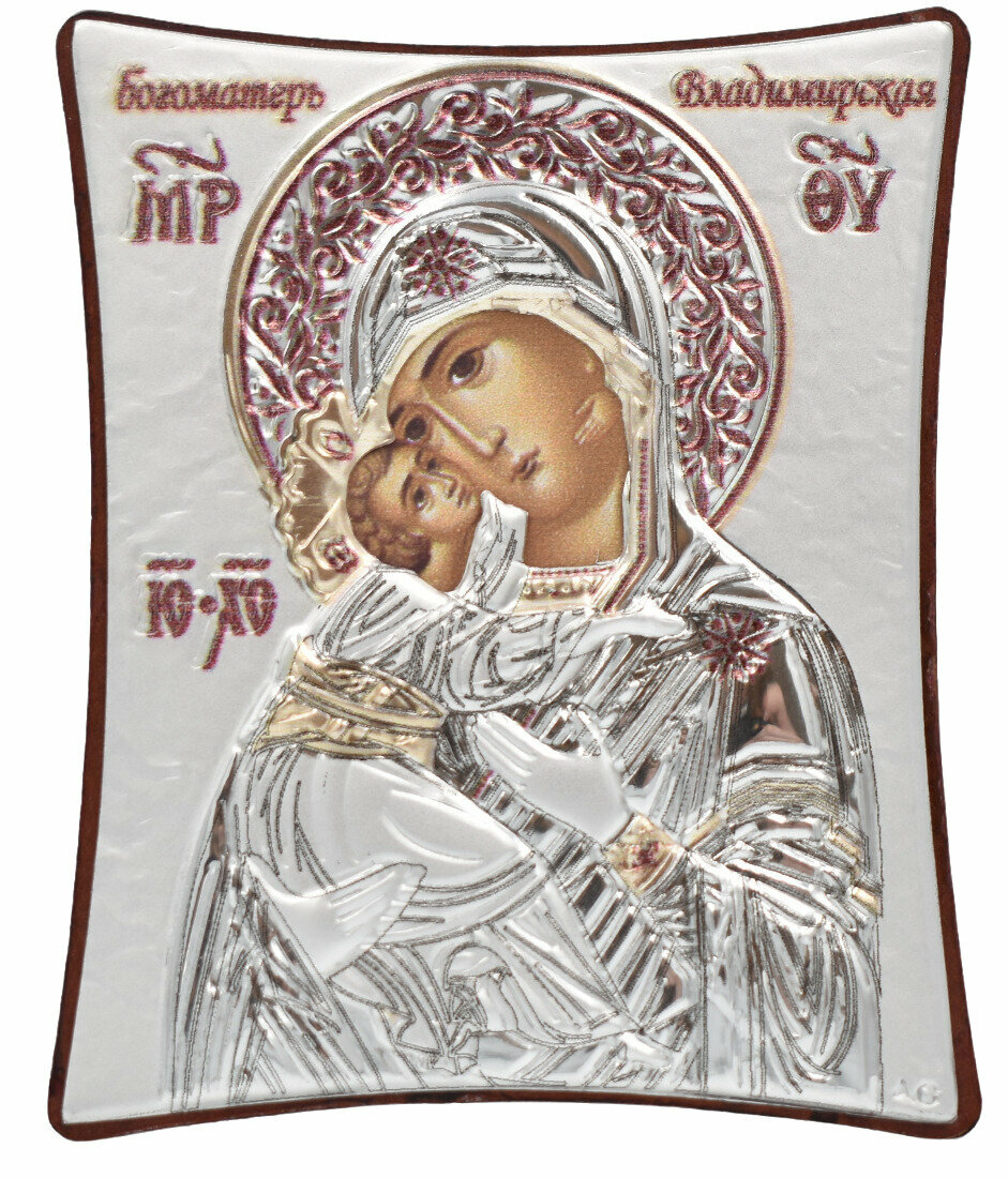 Икона Божьей Матери "Владимирская" / Богородица /на дереве с серебрением/ 6х7 см / Греция Slevory / 146TBR1FWA