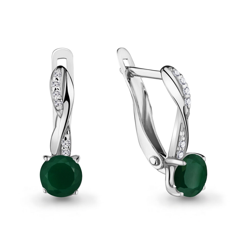 Серьги, серебро, 925 проба, агат, фианит