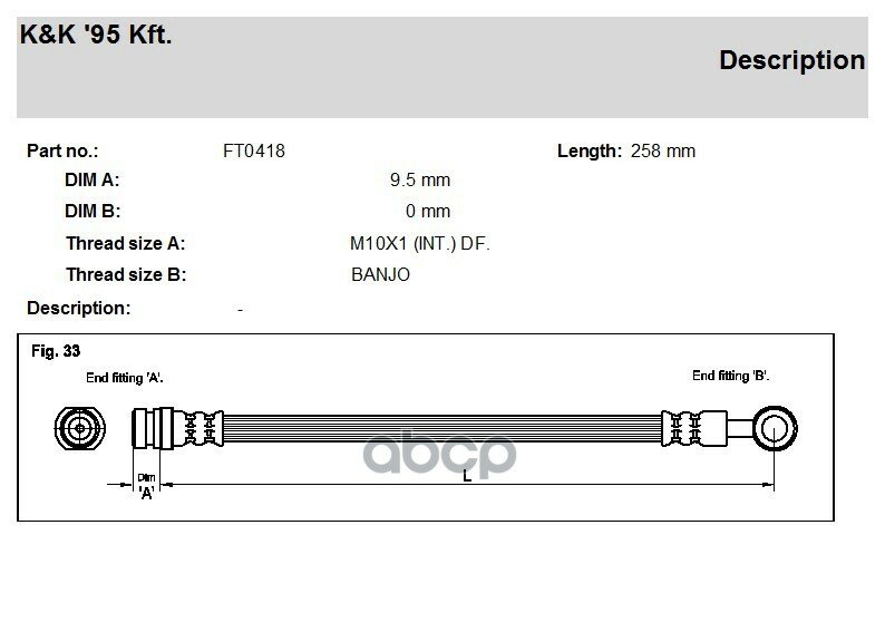 FT0418 K&K Тормозной шланг K&K арт. FT0418