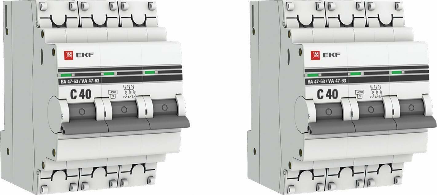 Автоматический выключатель EKF ВА 47-63 PROxima 3P 40А характеристика C (комплект из 2 шт)