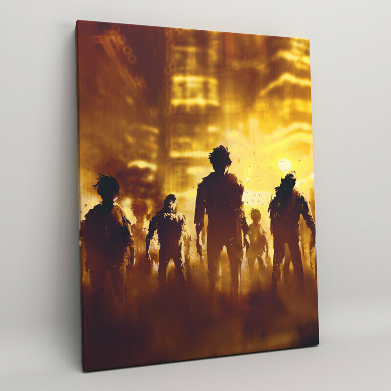 Картина на холсте (интерьерный постер) "Зомби в городе", с деревянным подрамником, размер 30x40 см
