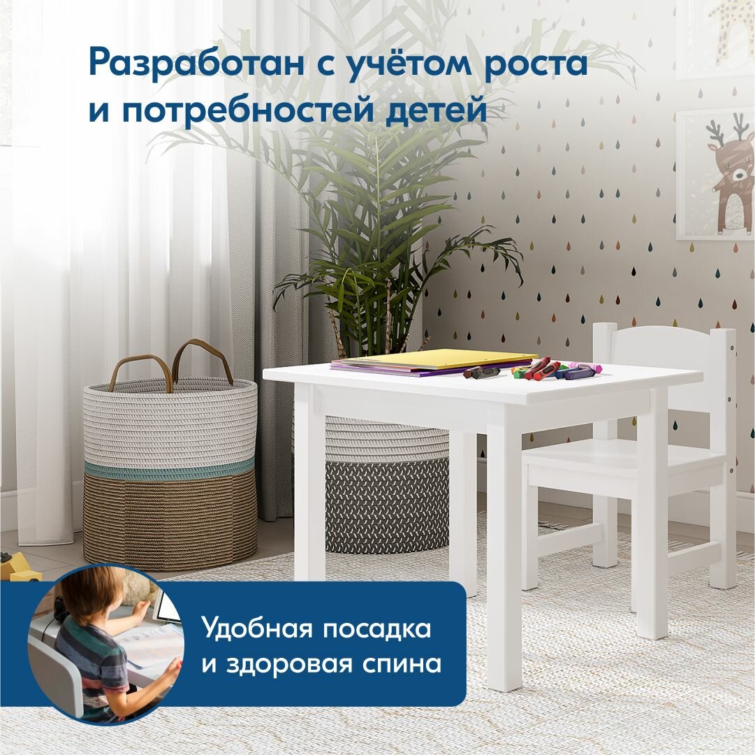 Стол детский КОЧ 60х45х46, цвет белый, деревянный, из массива сосны — фото 1