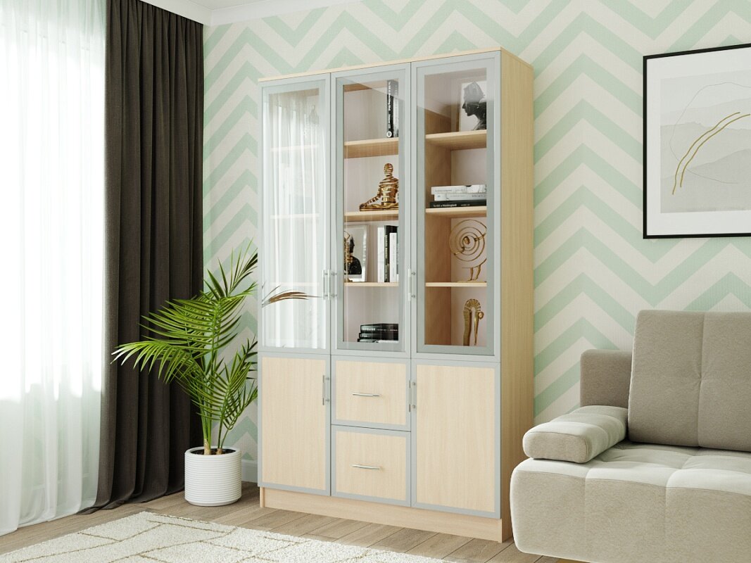 Книжный шкаф МебельЛэнд24 Альма - 16 Дуб Молочный 120x30x240 бежевый