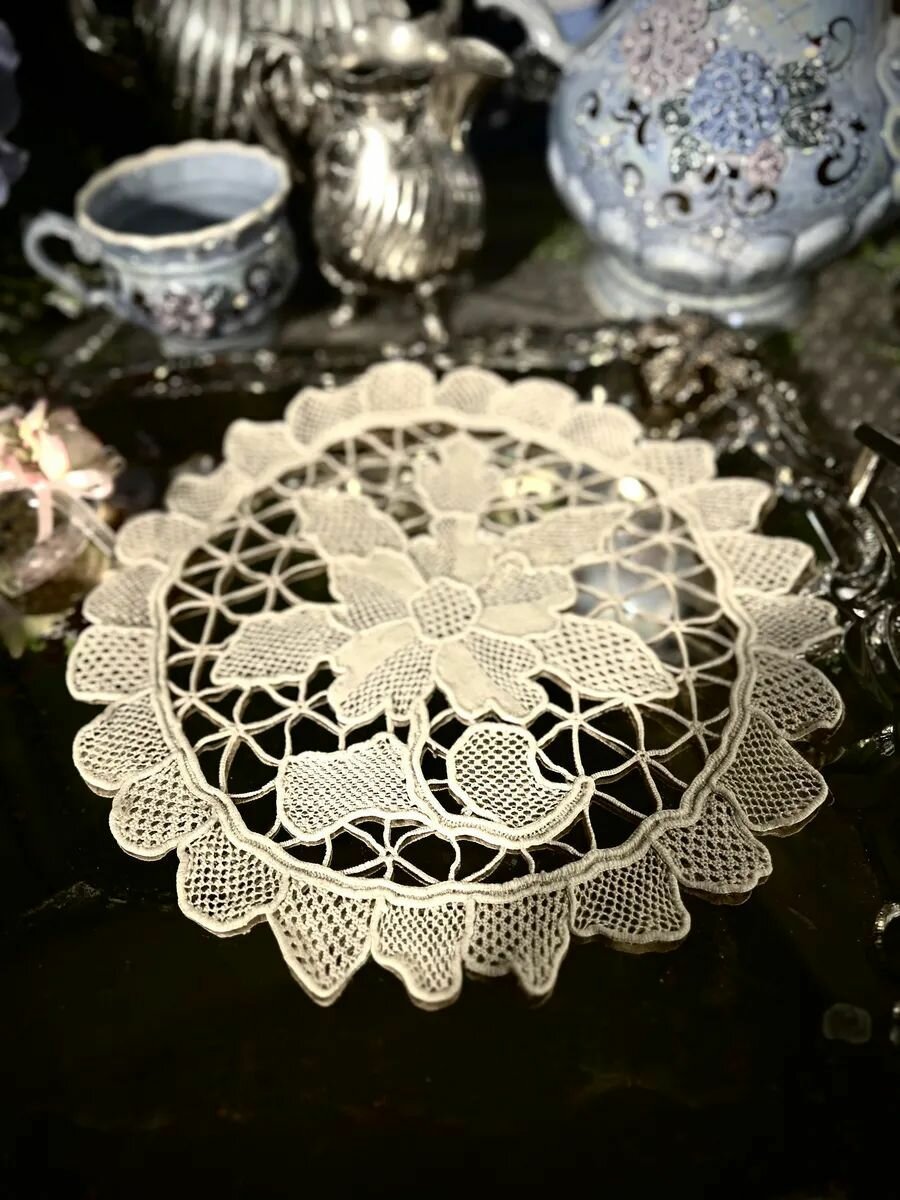 Кружевная салфетка Ajourele Vintage, хлопок, диаметр 23см, бежевая