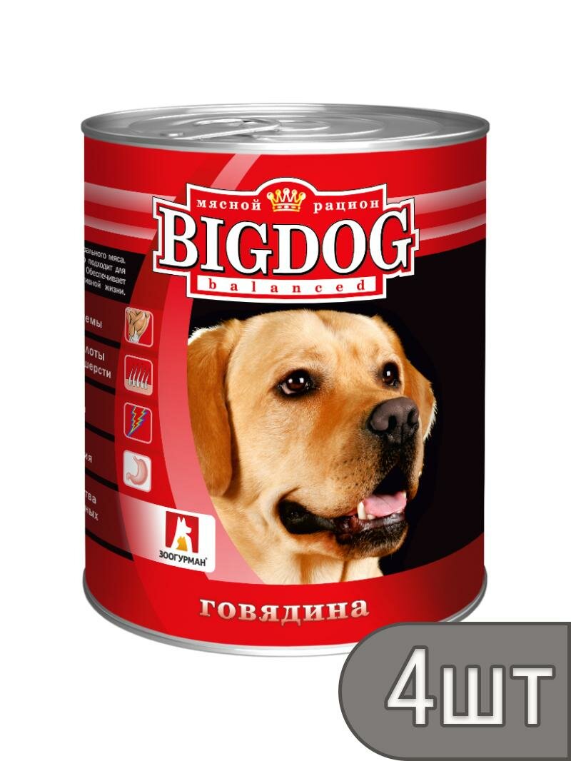 Зоогурман Набор 4 шт Консервы для собак "BIG DOG" Говядина, 850г 3.4 кг