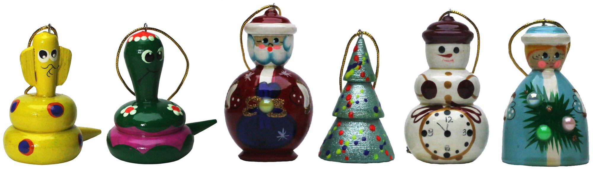 "Русские сказки: Новогодний-3 + символ года змеи" 6 штук Сказочный персонаж набор деревянных елочных игрушек в картонной коробке