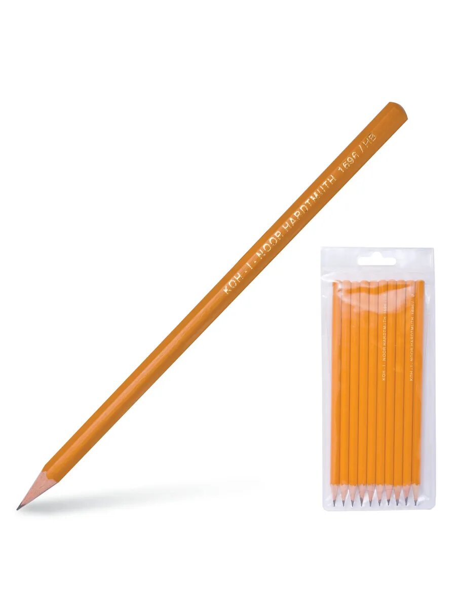 Карандаши чернографитные KOH-I-NOOR, набор 10 шт, 2Н-2В, без резинки, заточенные