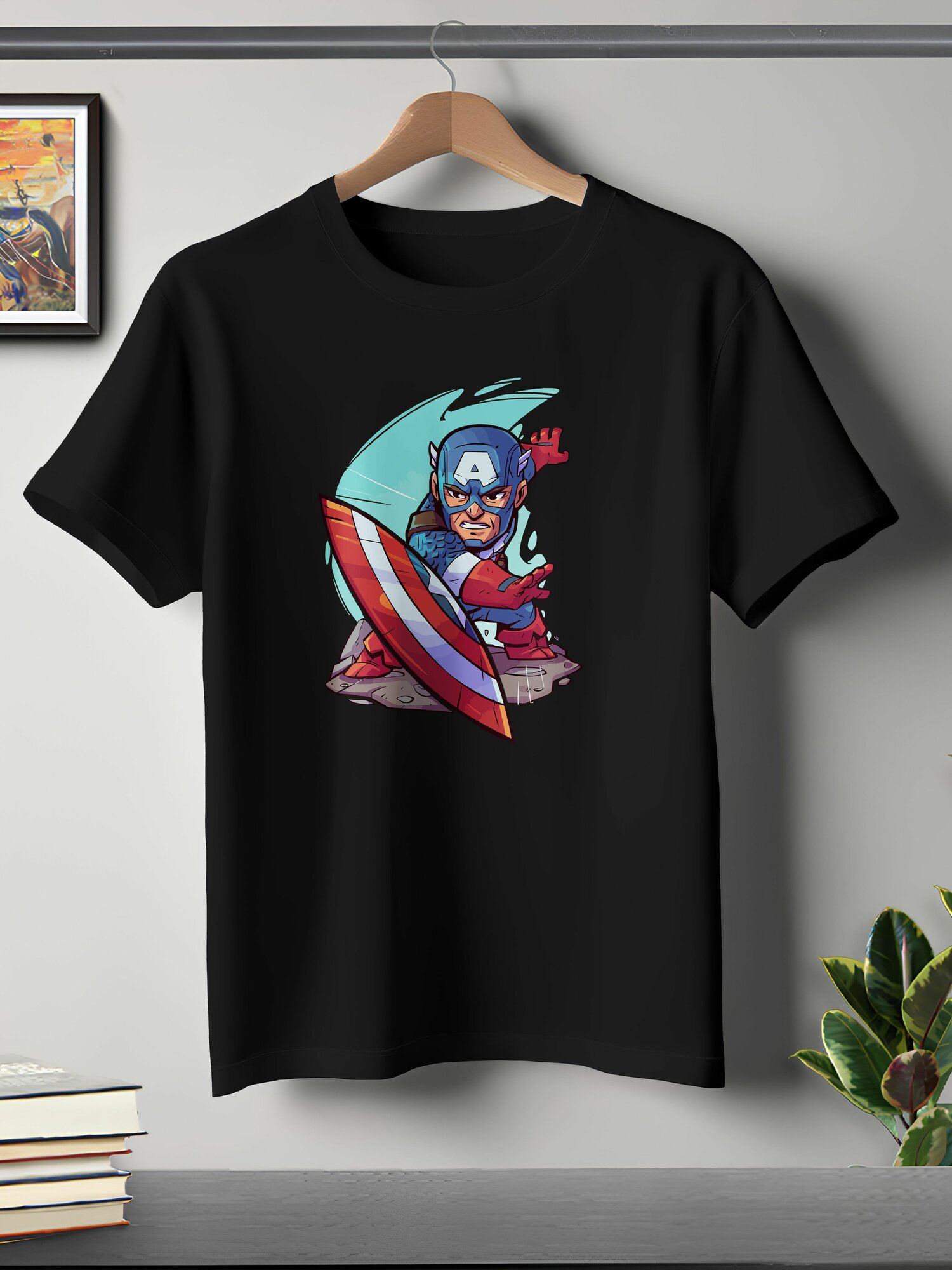 Футболка ONEQ унисекс 56-58 (3XL) размер с принтом Капитан Америка, черная