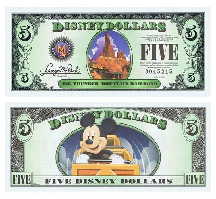 5 долларов Дисней 2014 Big Thunder Mountain Railroad, сувенирная копия, банкноты и купюры редкие коллекционные