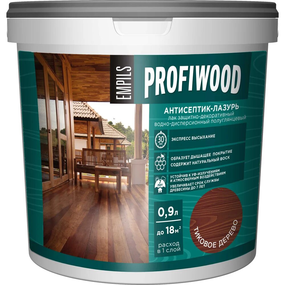 Profiwood Антисептик лазурь декоративный атмосферостойкий ВД тиковое дерево 0.9 л 0.9 кг 4028