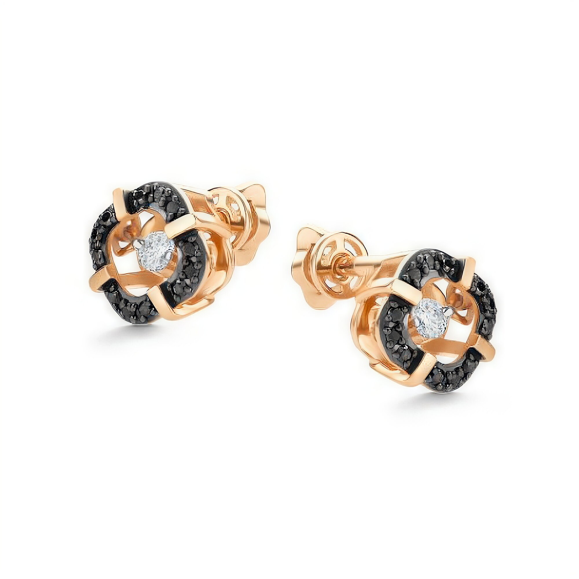 Серьги пусеты, красное золото, 585 проба, бриллиант