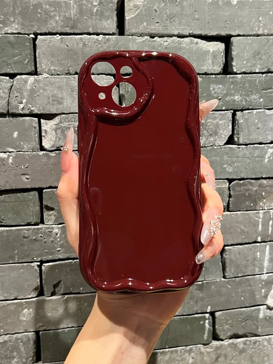Чехол О'кейси, для iPhone 15, бордовый, силиконовый, защита камеры.