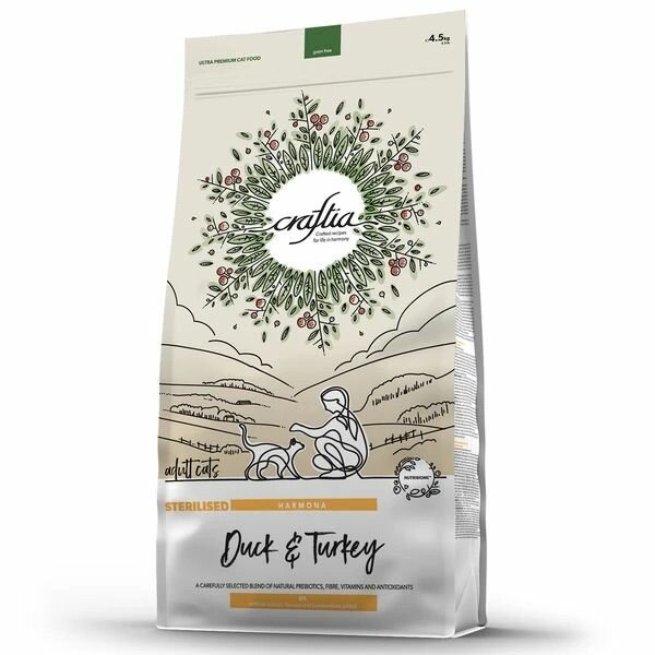 Craftia Harmona Сухой корм для взрослых стерилизованных кошек из утки и индейки 4,5 кг