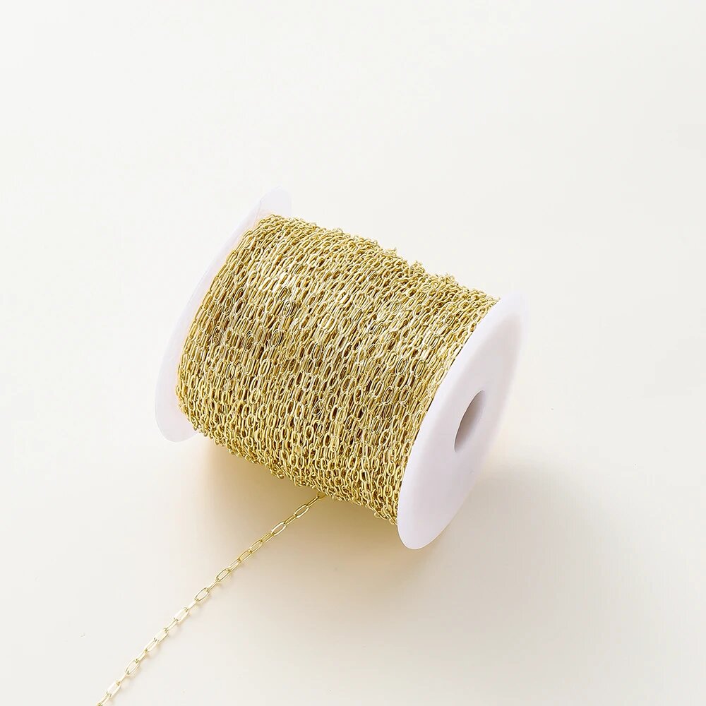 Золотая цепочка из латуни 2 м, 14K Gold, 3.5x9.3mm