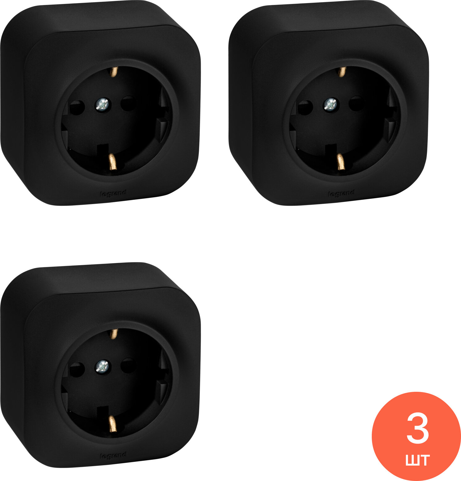 Розетка силовая штепсельная Legrand / Легранд Quteo, 16А 250В IP20, черный матовый, с заземлением и шторками, 782476 (комплект из 3 шт)