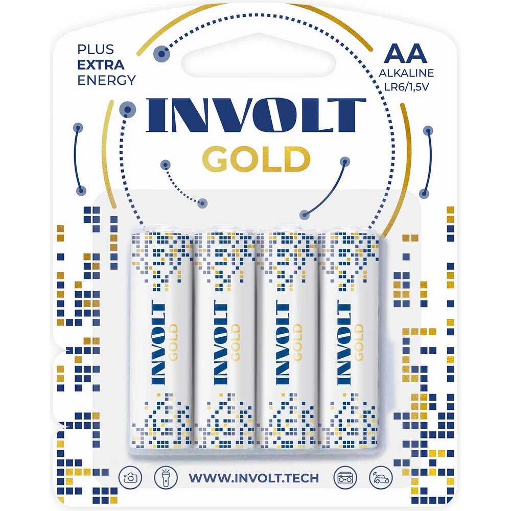 Батарейки INVOLT GOLD AA (LR6) 4B щелочные алкалиновые элементы повышенной ёмкости, обеспечивающие длительный срок