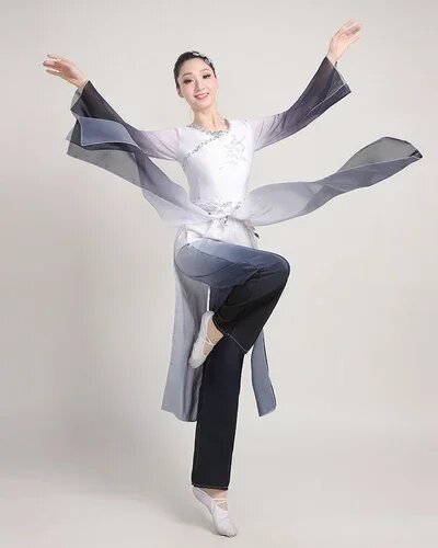 Женский танцевальный костюм для китайского танца, Black and White, XXL