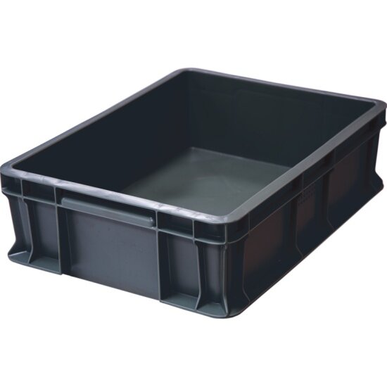 Ящик Тара п/э 400х300х120 сплошной, с внешней ручкой цв. серый
