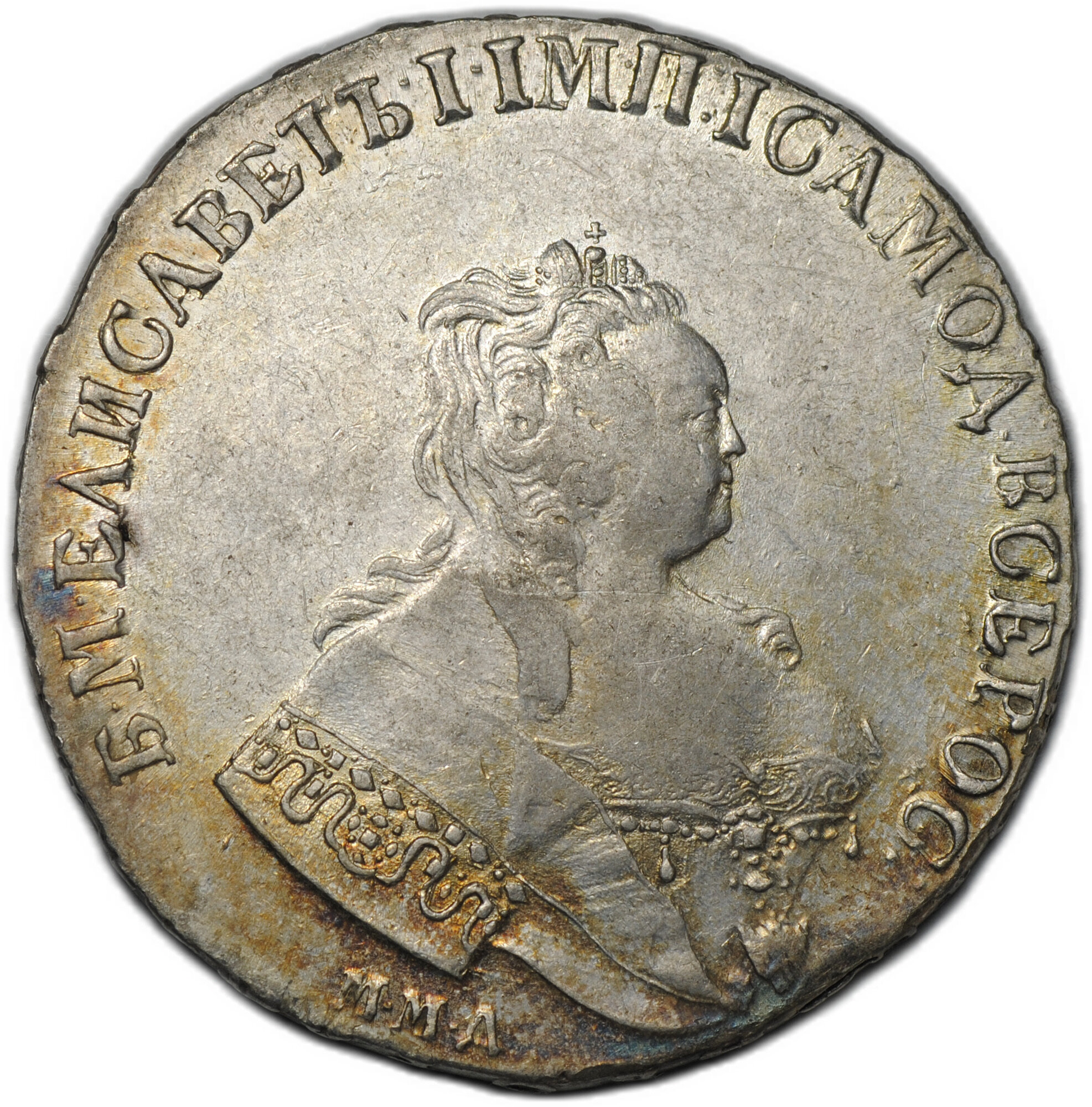 Монета 1 рубль 1744 ММД слаб ННР AU 53