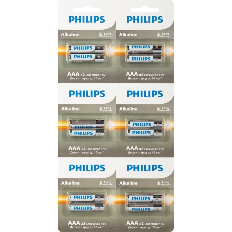 Батарейки Philips AAA LR03A12S/51 алкалиновые, 1,5v 2х6 шт (Б0064646)