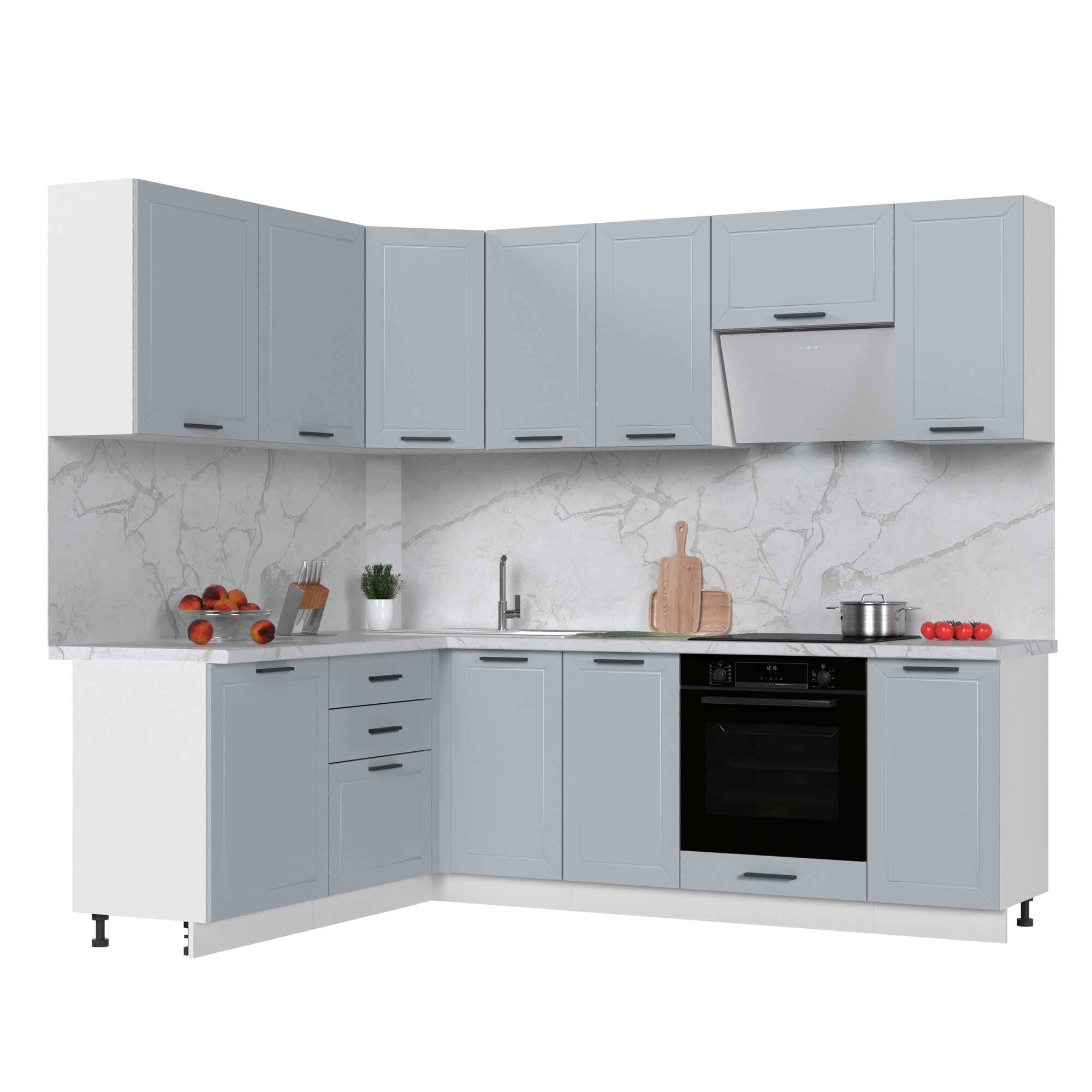 Кухонный гарнитур угловой, без столешницы, Кухня Горный ледник, 180х240см Белый/Гейнсборо силк