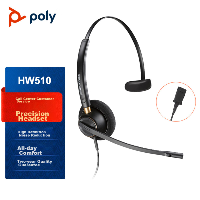 Проводные наушники Plantronics Poly HW510 Call Center Headset, с микрофоном, цвет черный