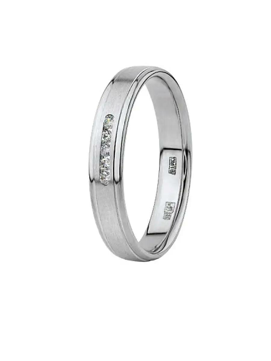 Кольцо обручальное, белое золото, 585 проба, родирование, бриллиант