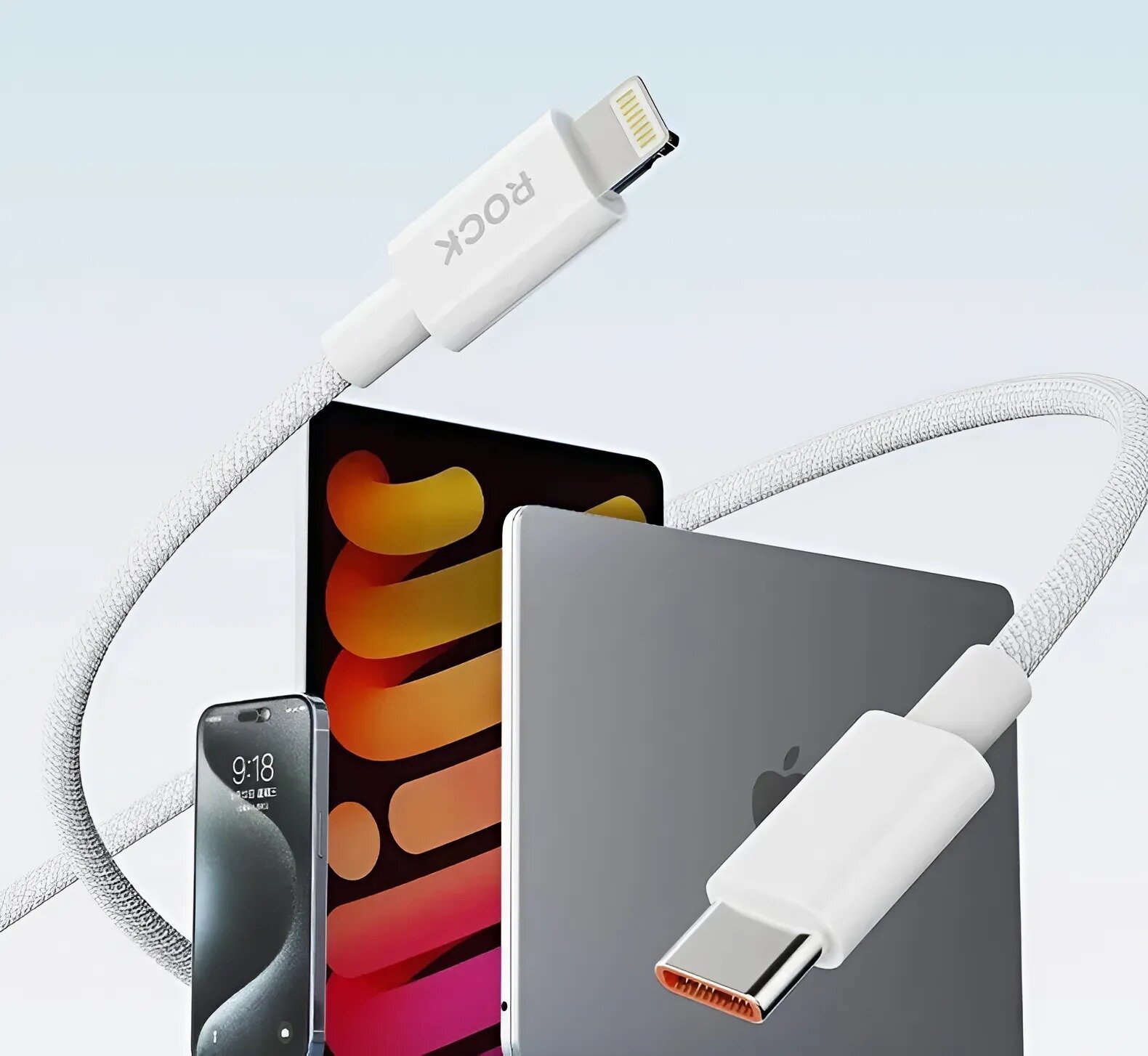 Зарядный кабель с быстрой зарядкой ROCK Z20 Fast Charging USB-C to Lightning Cable белый