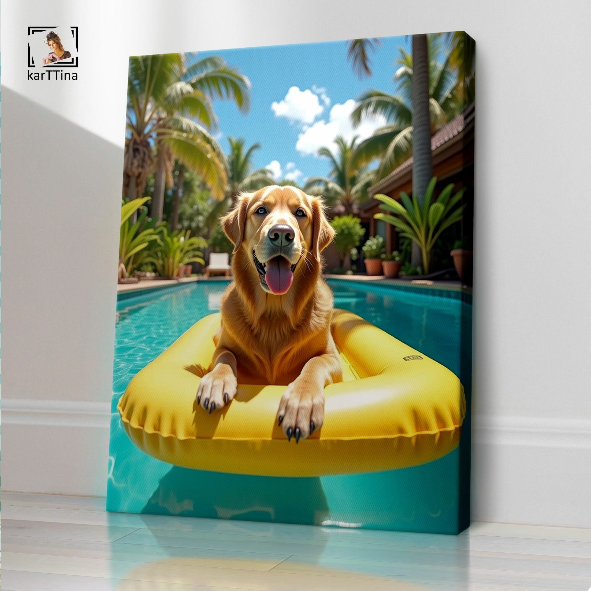 Картина на стену, интерьерная "Лабрадор в бассейне" 30х40 см