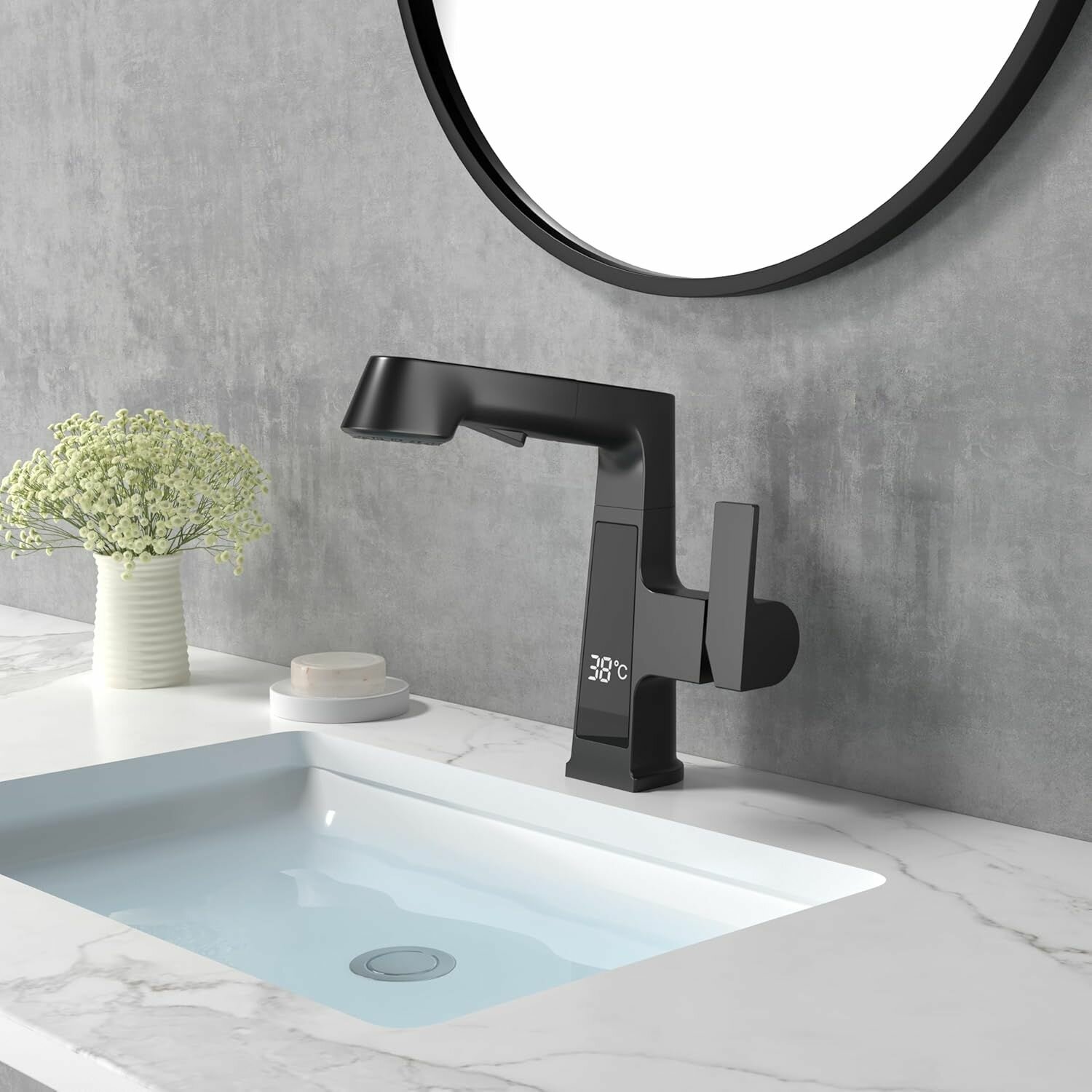 Смеситель Dellerosa, с термостатом и выдвижным изливом, для кухни и ванны, черный