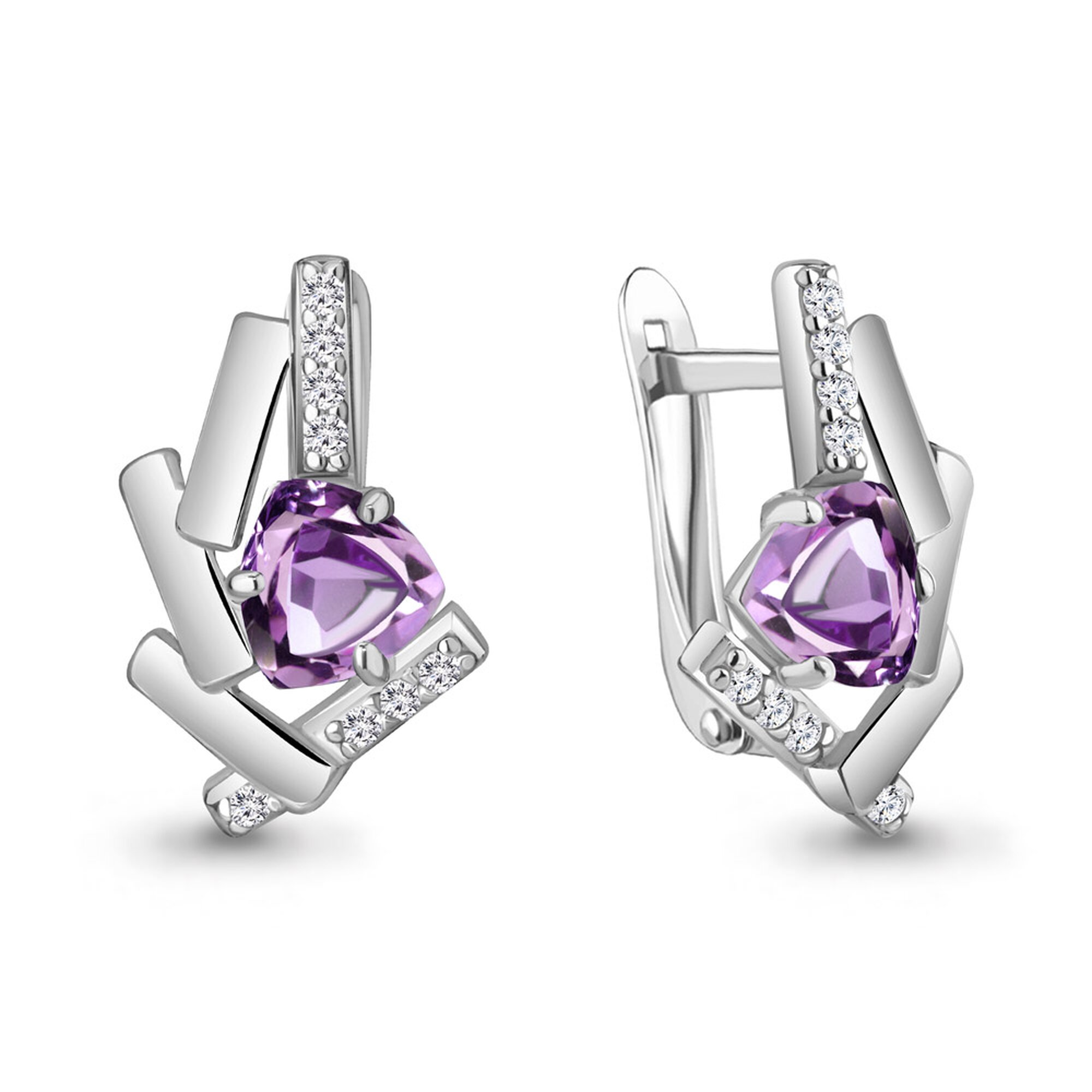 Серьги Diamant online, серебро, 925 проба, родирование, фианит, аметист